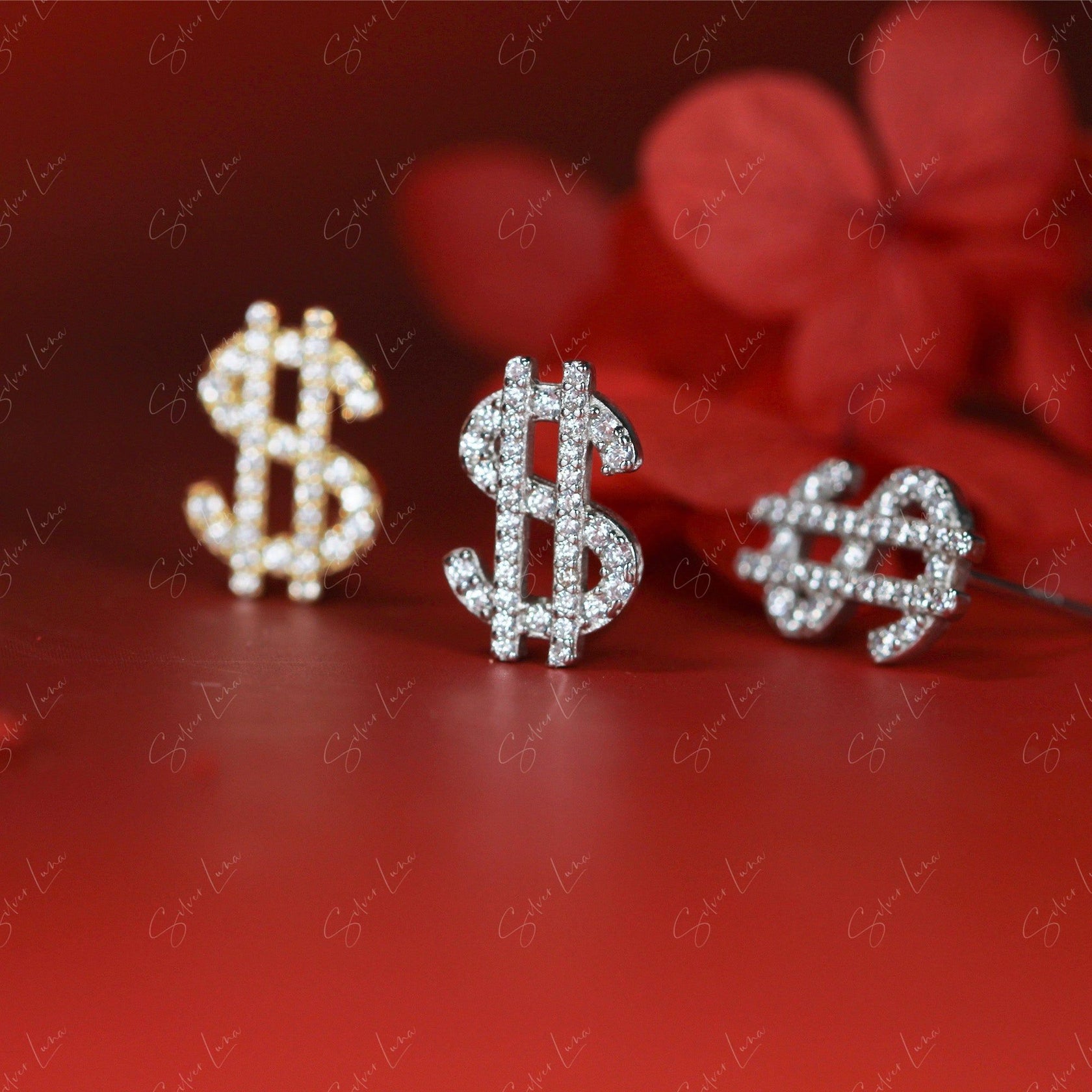 Dollar sign sterling silver stud earrings – The Silver Luna
