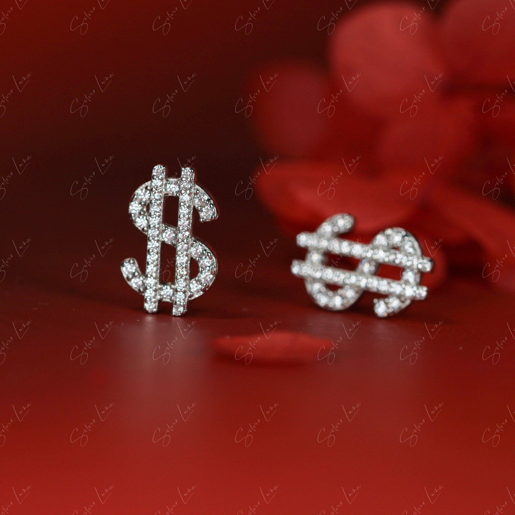 Dollar sign sterling silver stud earrings – The Silver Luna