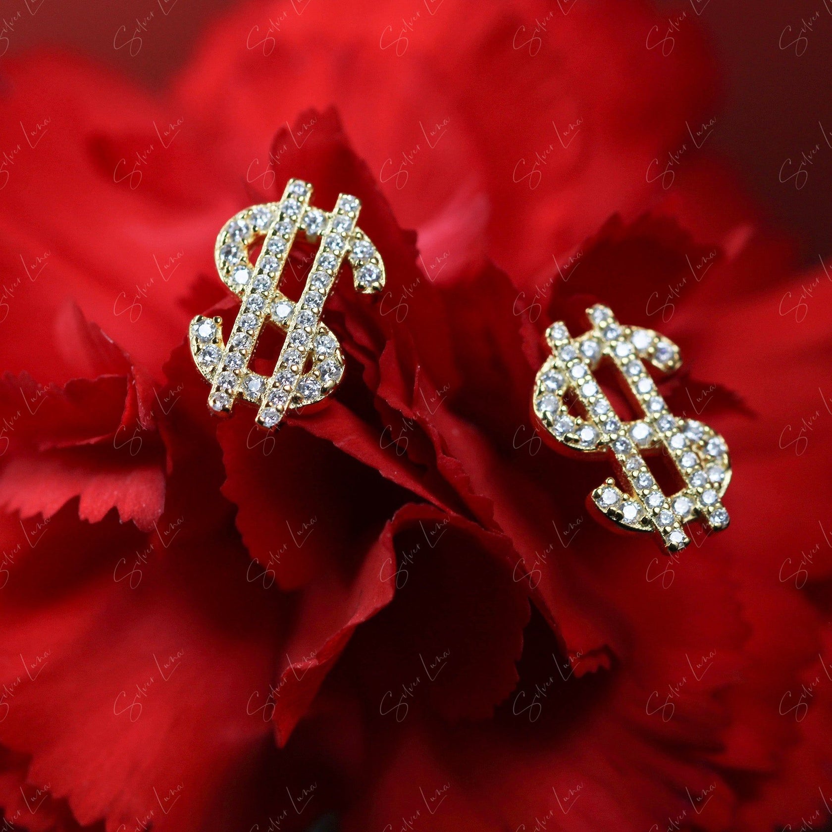 Dollar sign sterling silver stud earrings – The Silver Luna