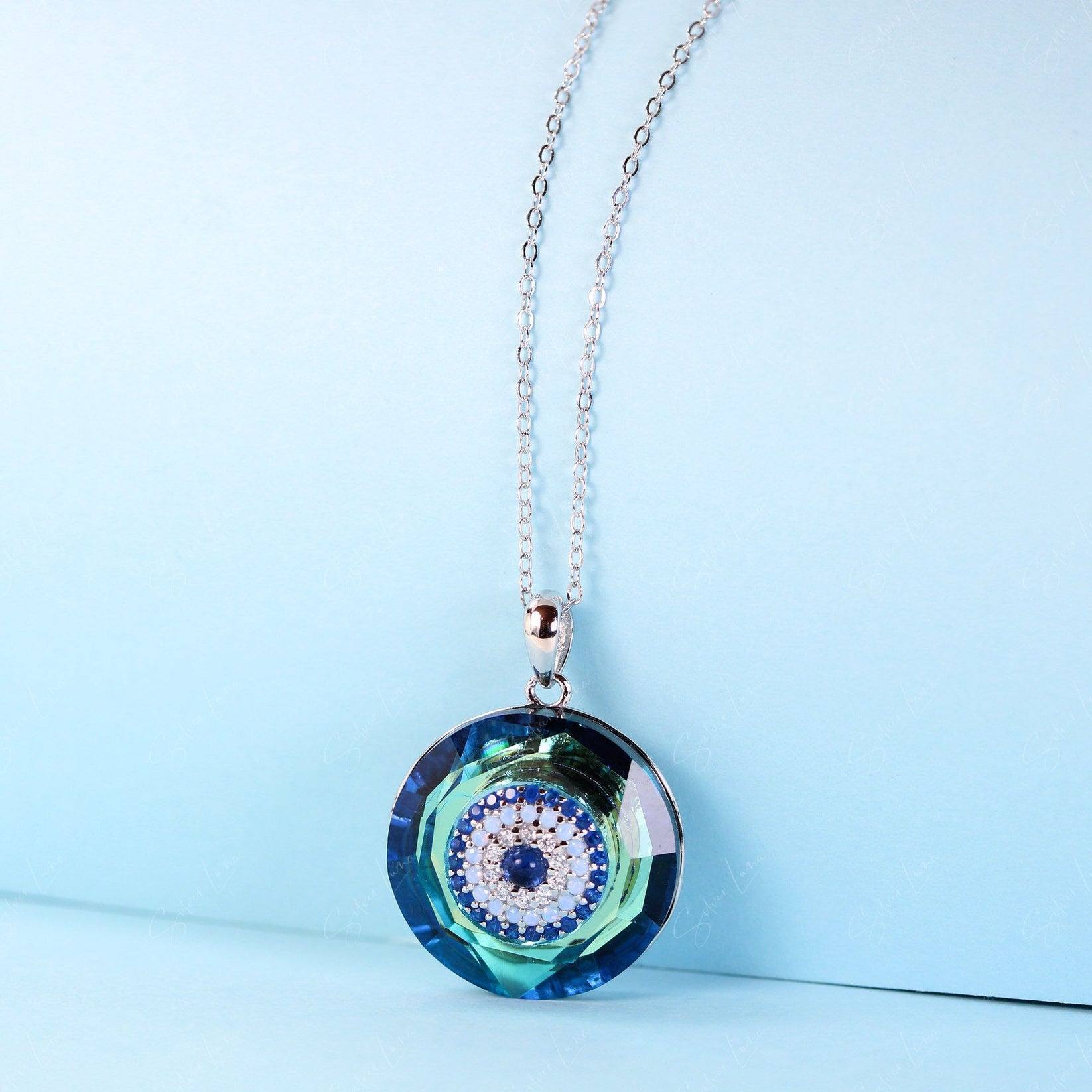 Crystal ring evil eye sterling silver pendant necklace – The Silver Luna