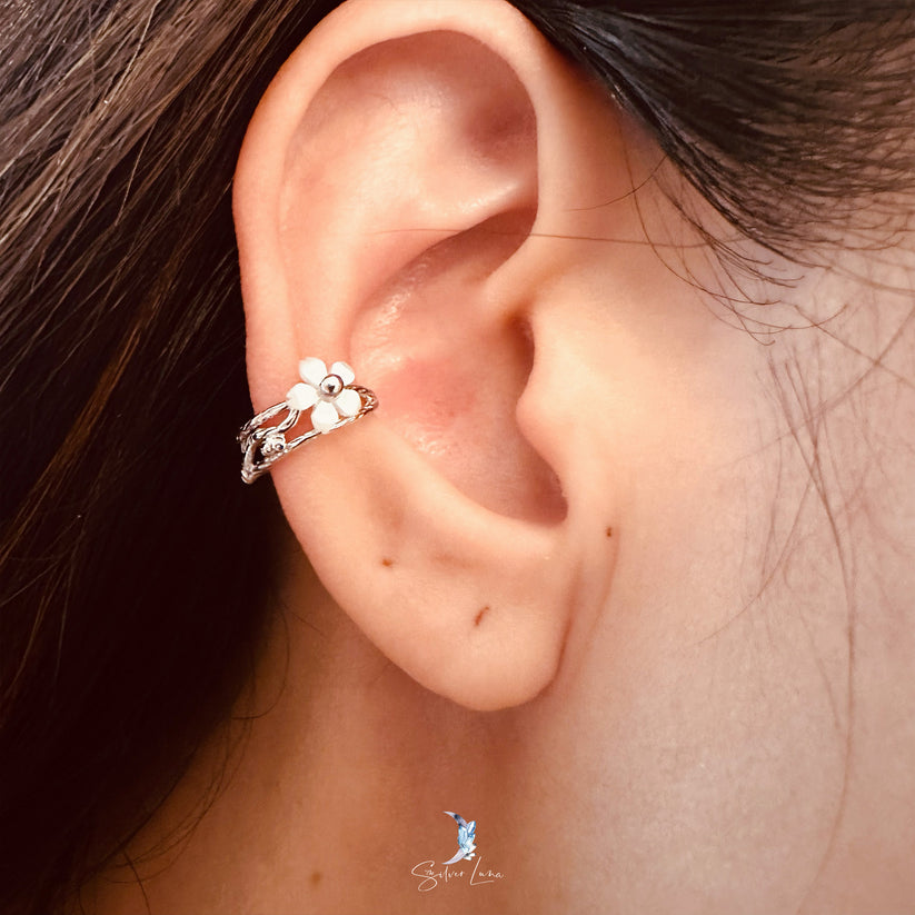 Cherry blossom flower ear cuffs in sterling silver – The Silver Luna