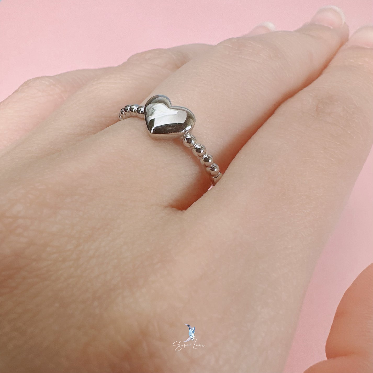 Valentine heart adjustable sterling silver ring – The Silver Luna