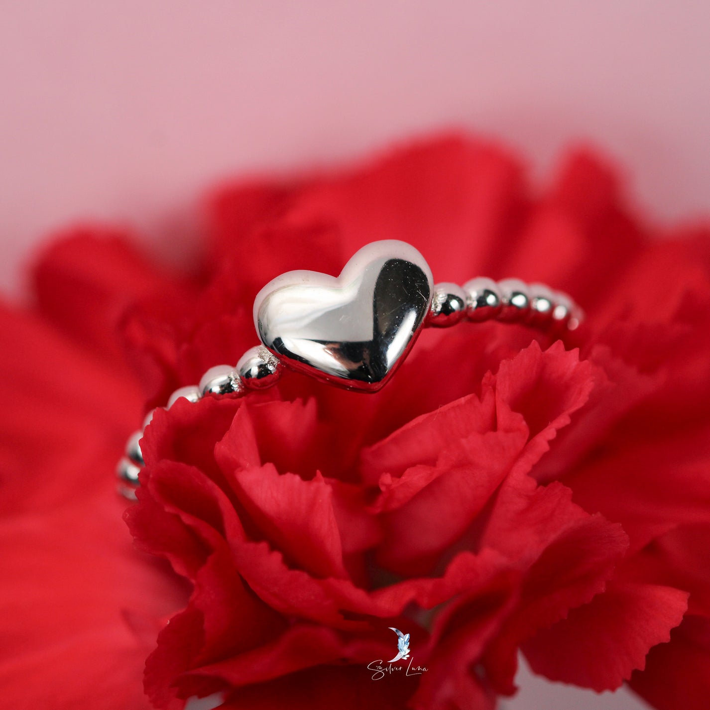 Valentine heart adjustable sterling silver ring – The Silver Luna