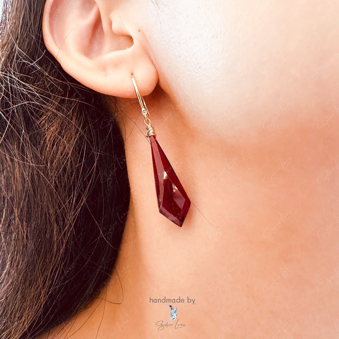 Kite red garnet natural stone drop earrings – The Silver Luna