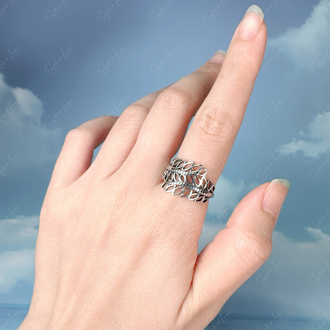 Bohemian leaves wrap sterling silver ring – The Silver Luna