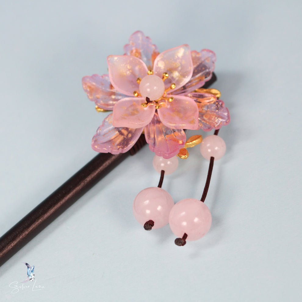 Cherry blossom flower wooden hair stick – The Silver Luna