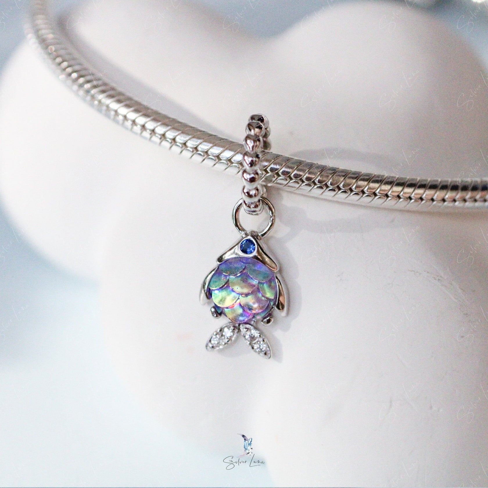 Rainbow fish sterling silver dangle charm for bracelet – The Silver Luna