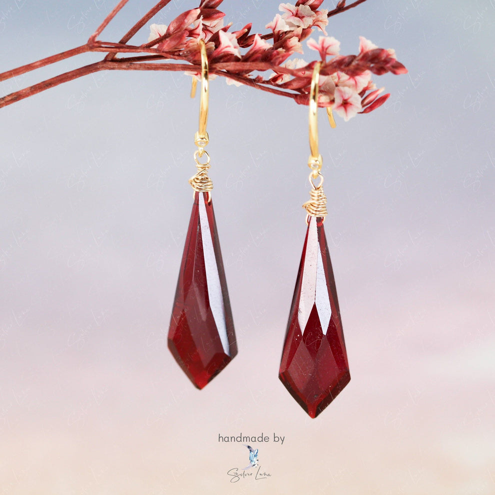 Kite red garnet natural stone drop earrings – The Silver Luna