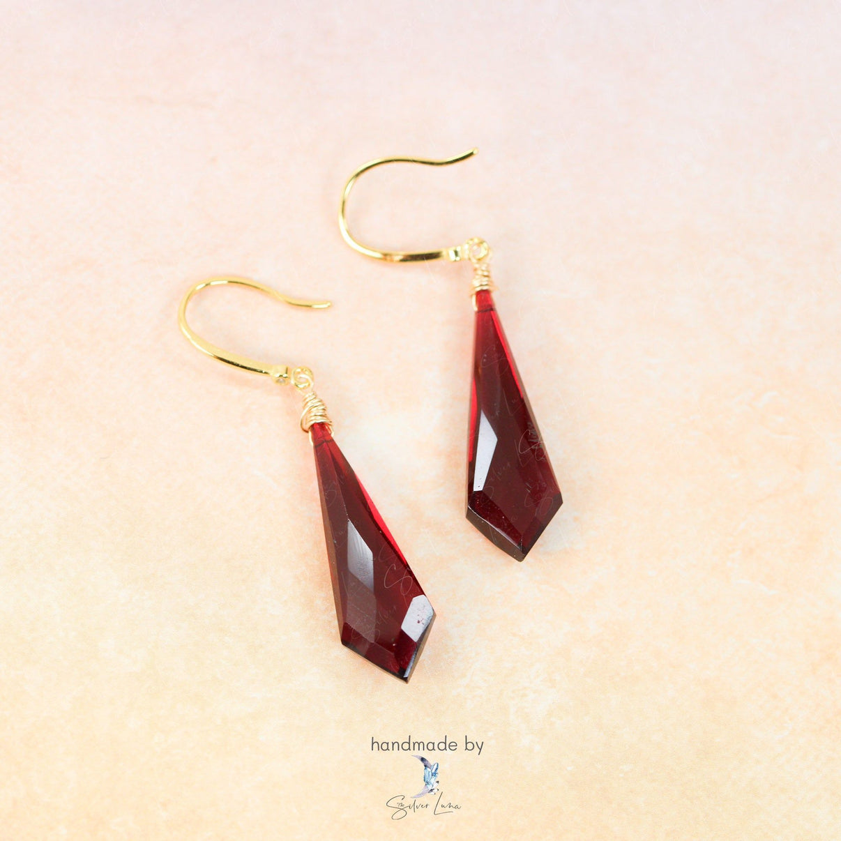 Kite red garnet natural stone drop earrings – The Silver Luna