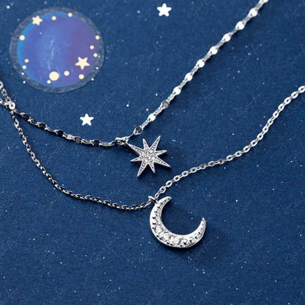 Moon and start double layer pendant necklace – The Silver Luna