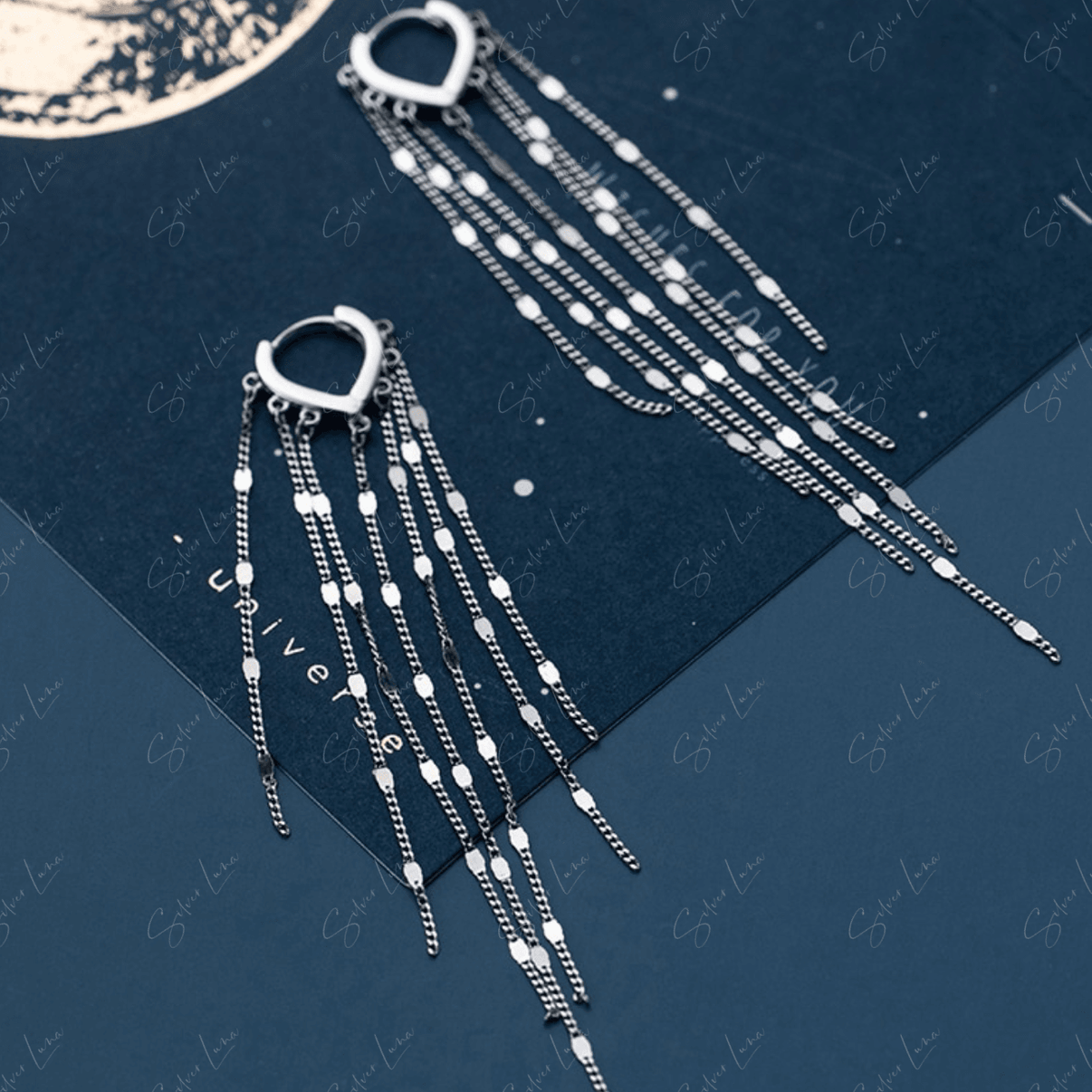 Sparkling long silver chains hoop earrings – The Silver Luna