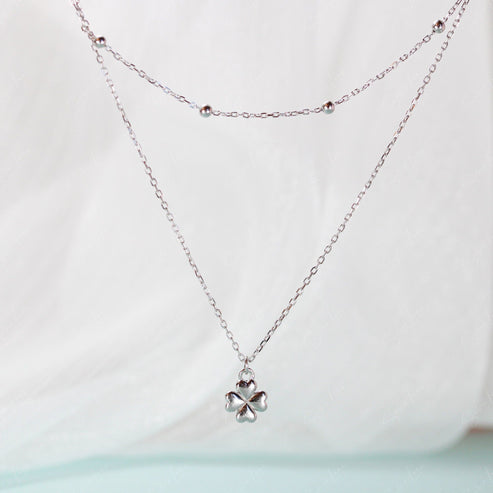 Four leaf clover double layer silver necklace – The Silver Luna