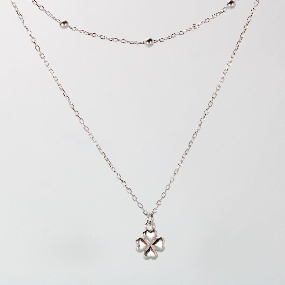 Four leaf clover double layer silver necklace – The Silver Luna