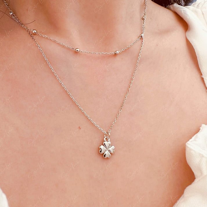 Four leaf clover double layer silver necklace – The Silver Luna