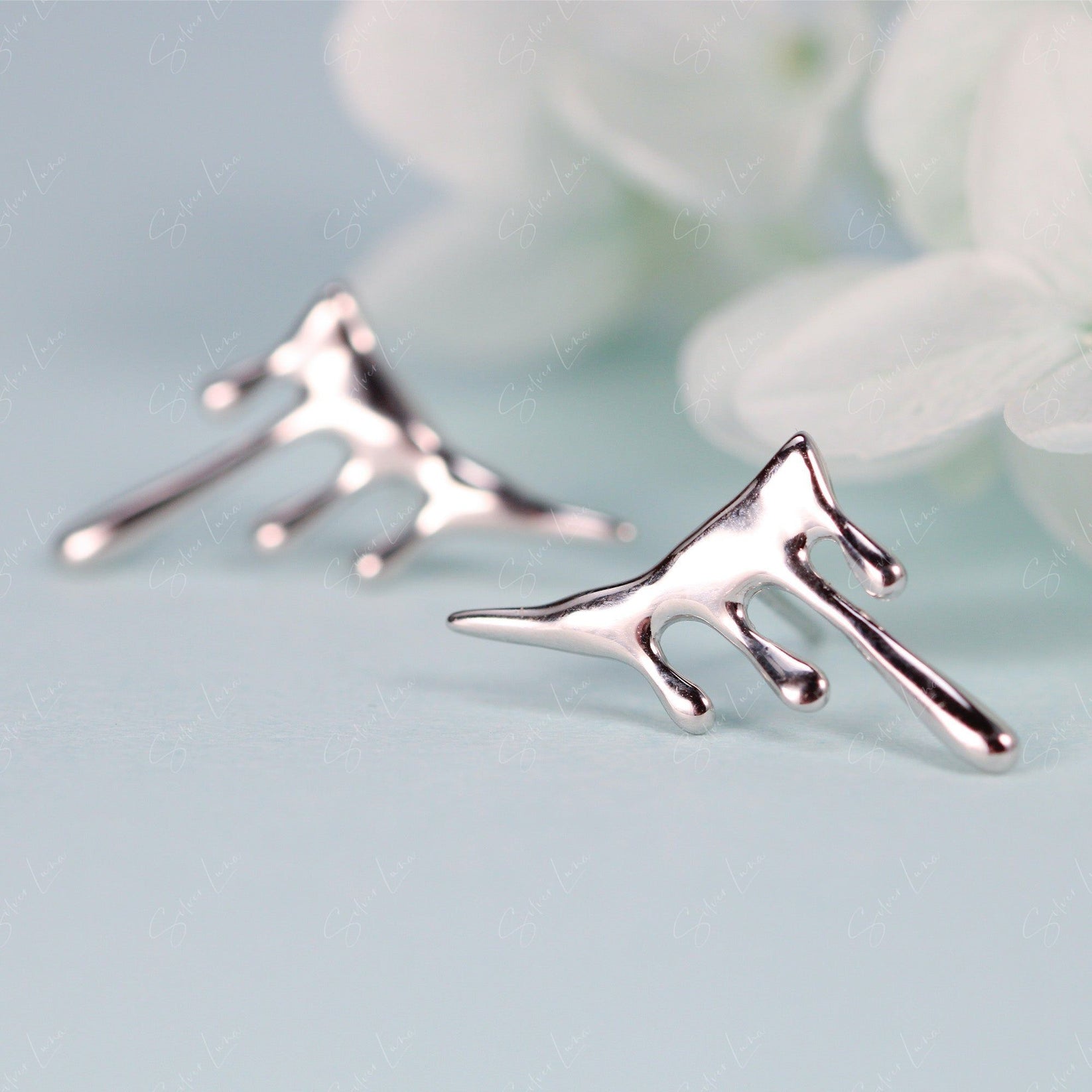 Abstract dripping sterling silver stud earrings – The Silver Luna