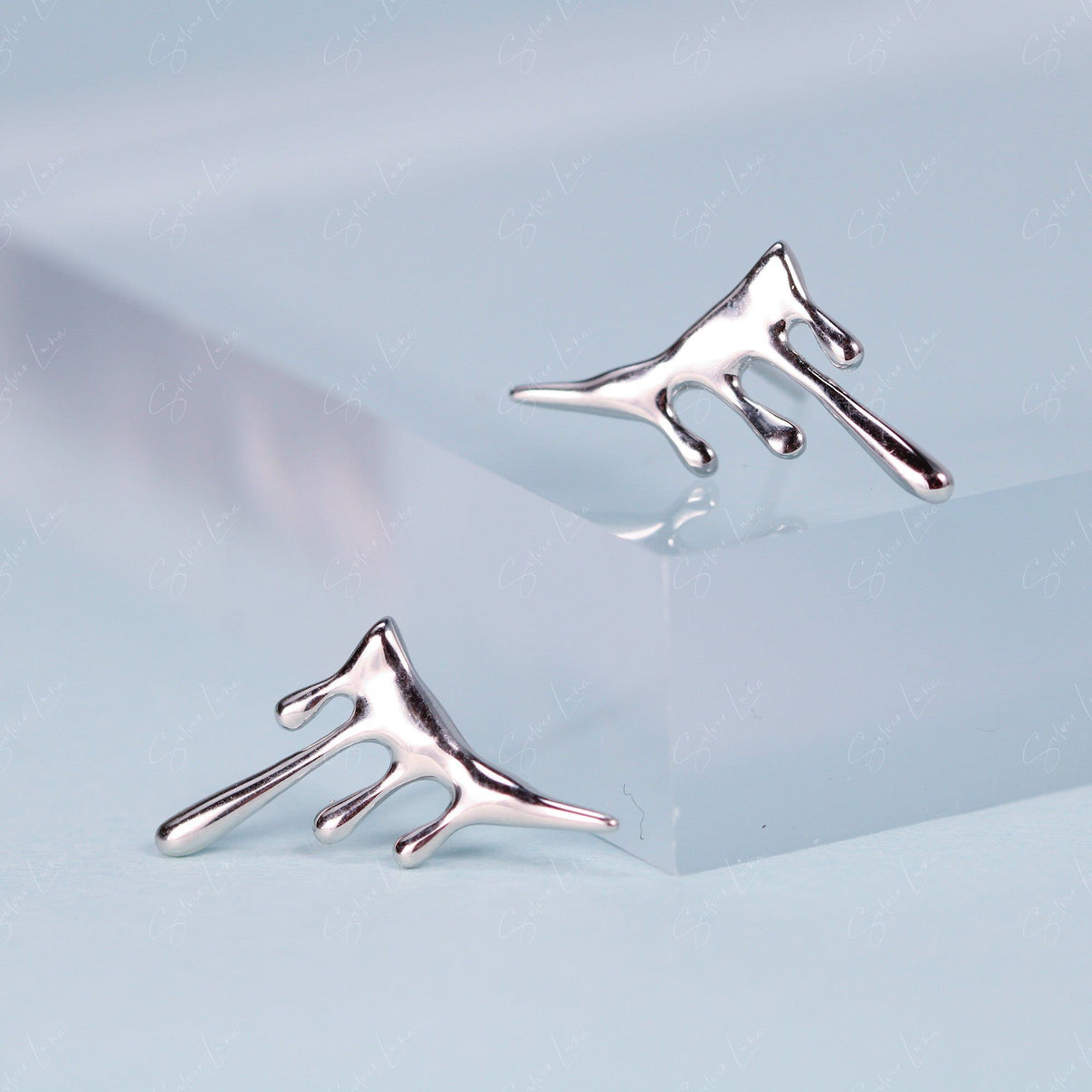 Abstract dripping sterling silver stud earrings – The Silver Luna