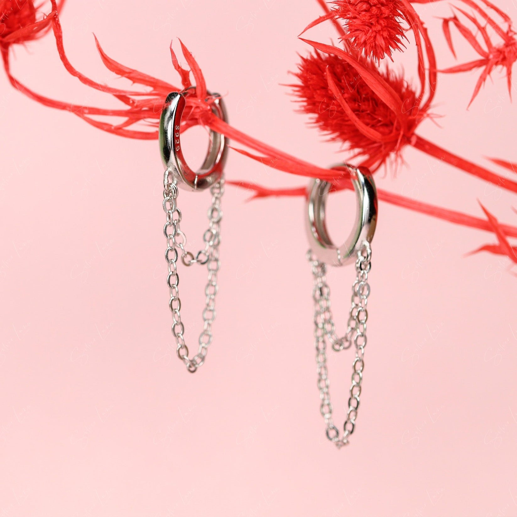 Silver hoop earrings with chains in sterling silver – The Silver Luna