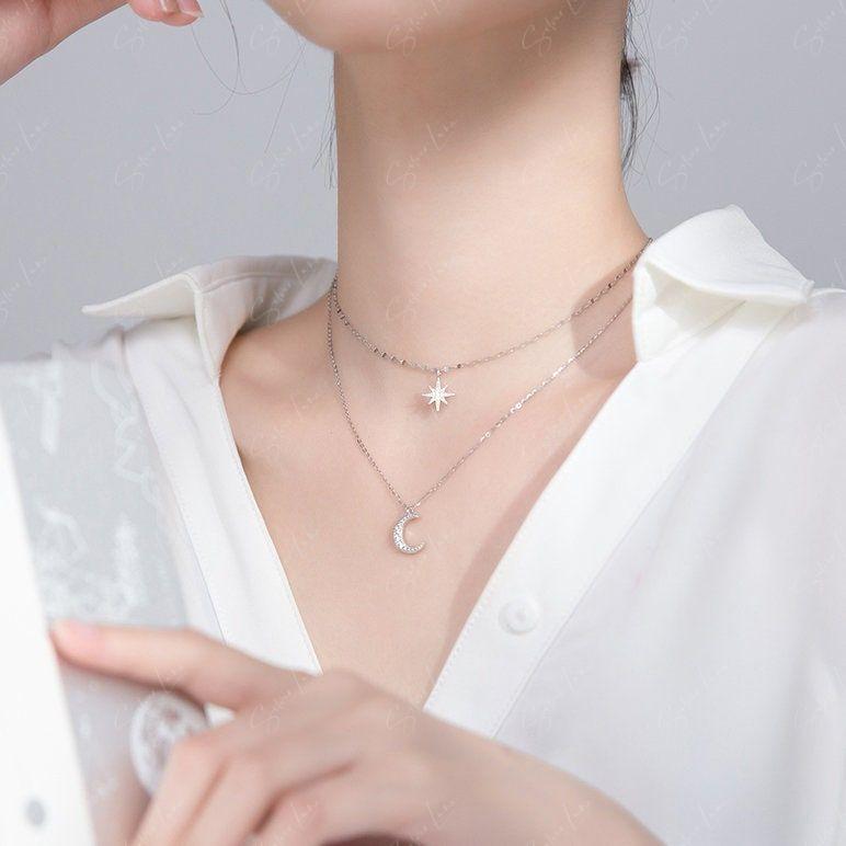 Moon and start double layer pendant necklace – The Silver Luna