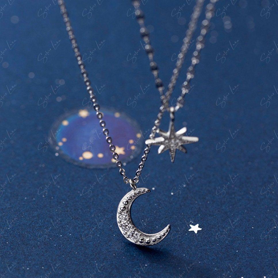 Moon and start double layer pendant necklace – The Silver Luna