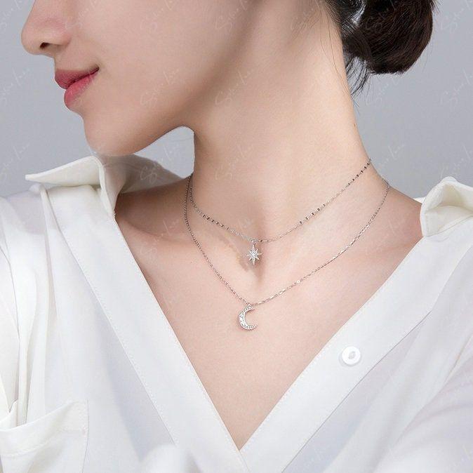 Moon and start double layer pendant necklace – The Silver Luna