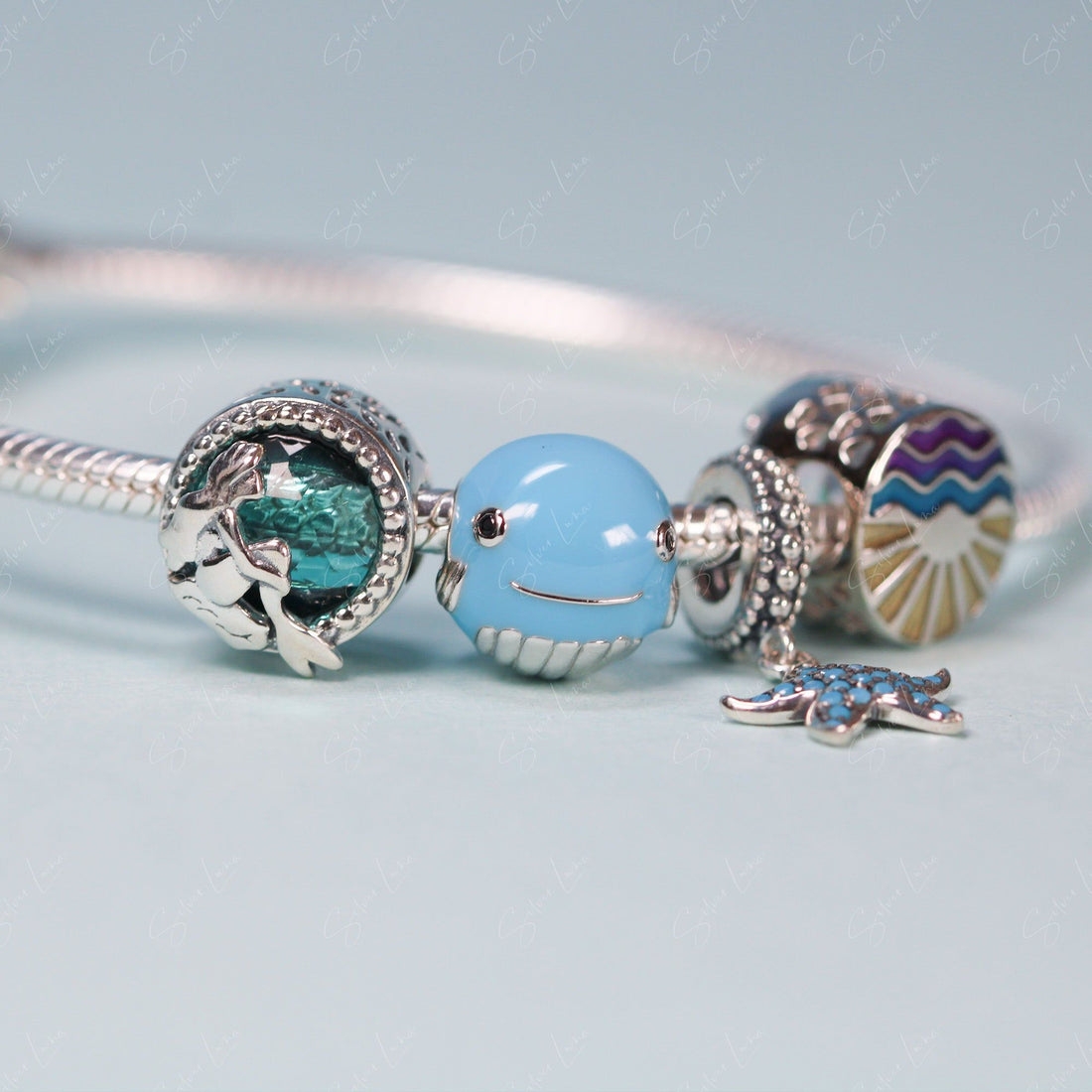 Blue mermaid glass bead charm for bracelet – The Silver Luna