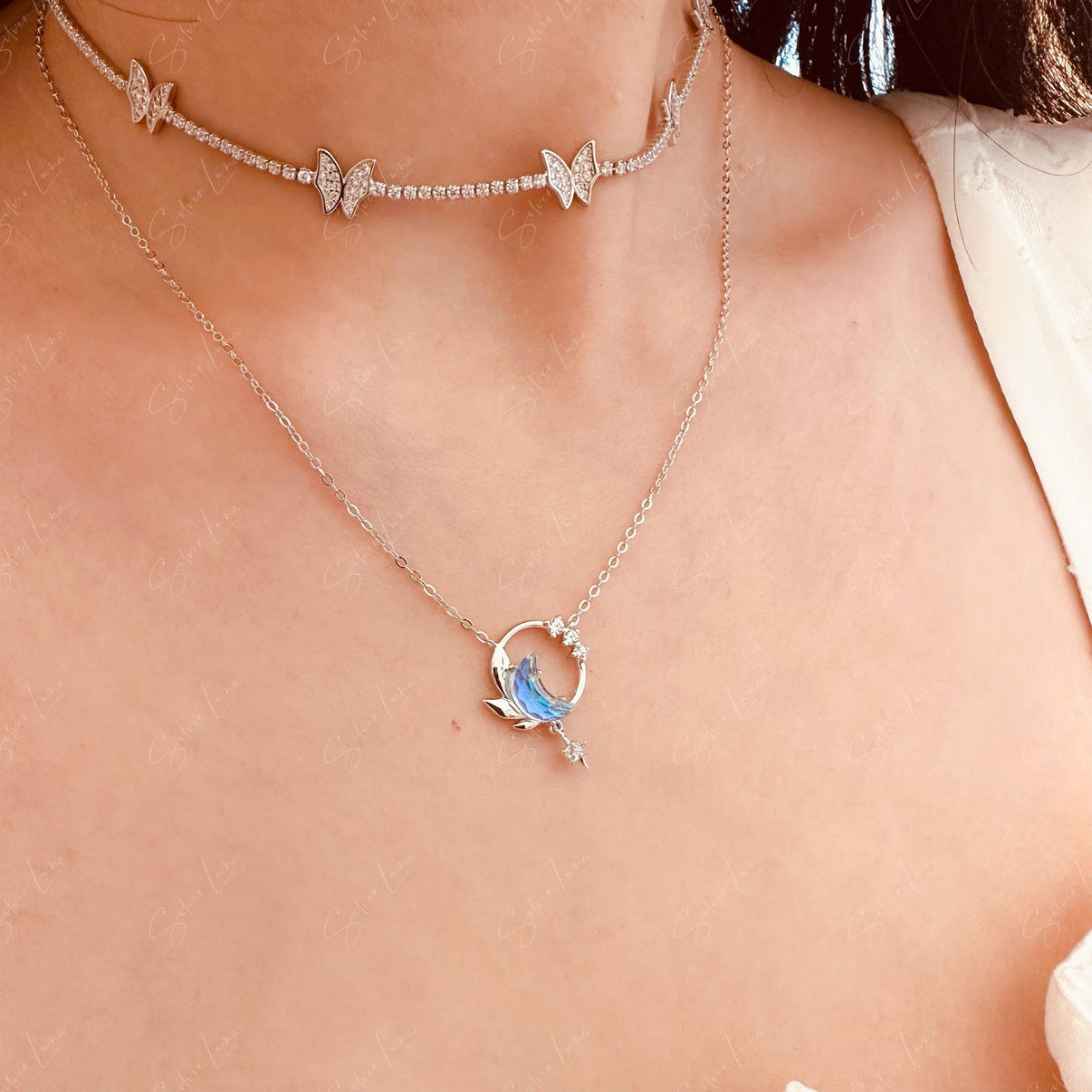 Cubic zirconia butterfly choker necklace – The Silver Luna
