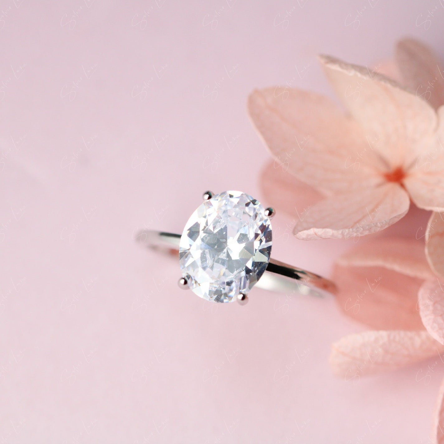 Oval cubic zirconia engagement ring in sterling silver – The Silver Luna