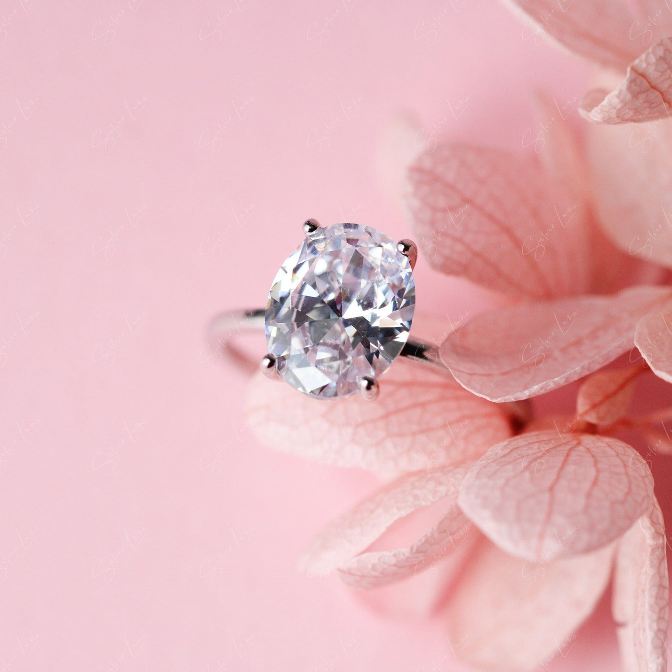 Oval cubic zirconia engagement ring in sterling silver – The Silver Luna