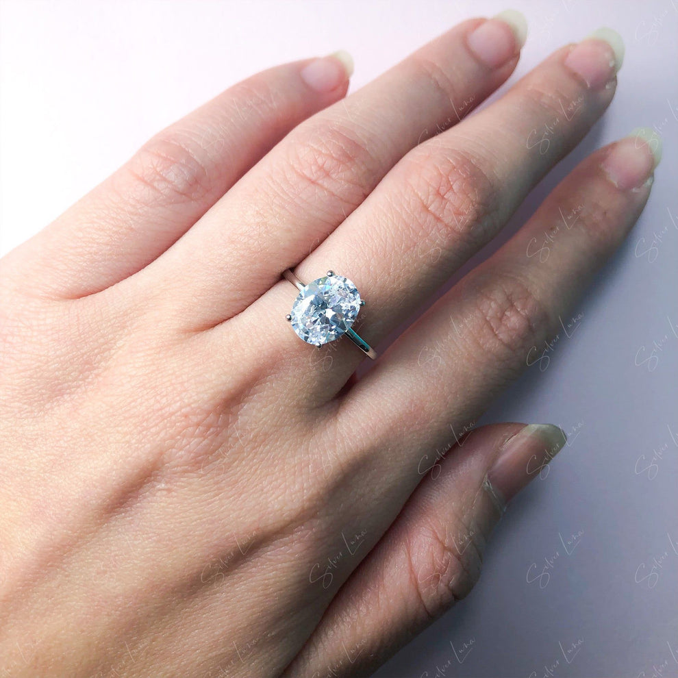 Oval cubic zirconia engagement ring in sterling silver – The Silver Luna