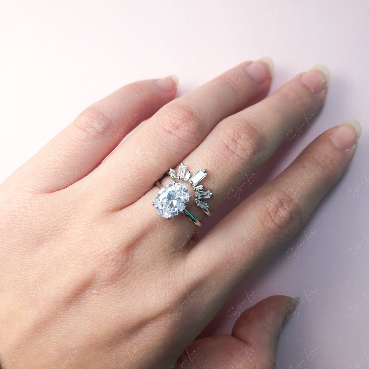 Oval cubic zirconia engagement ring in sterling silver – The Silver Luna